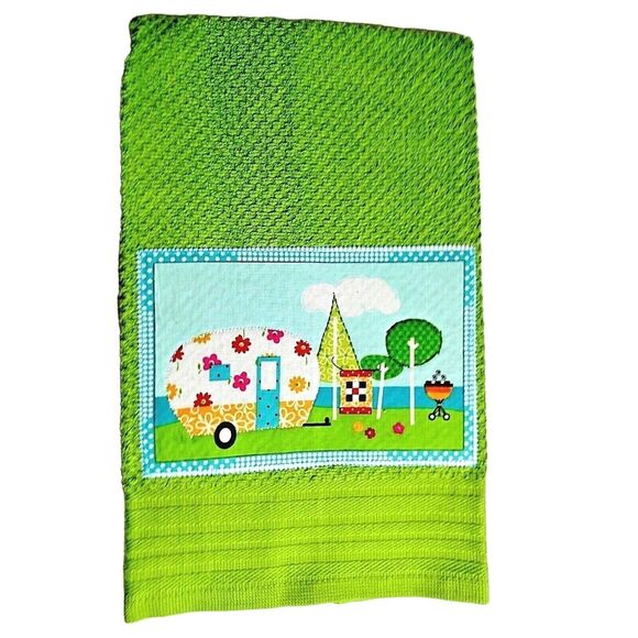 Handmade | Kitchen | Retro Flower Power Camper Green Kitchen Towel ...